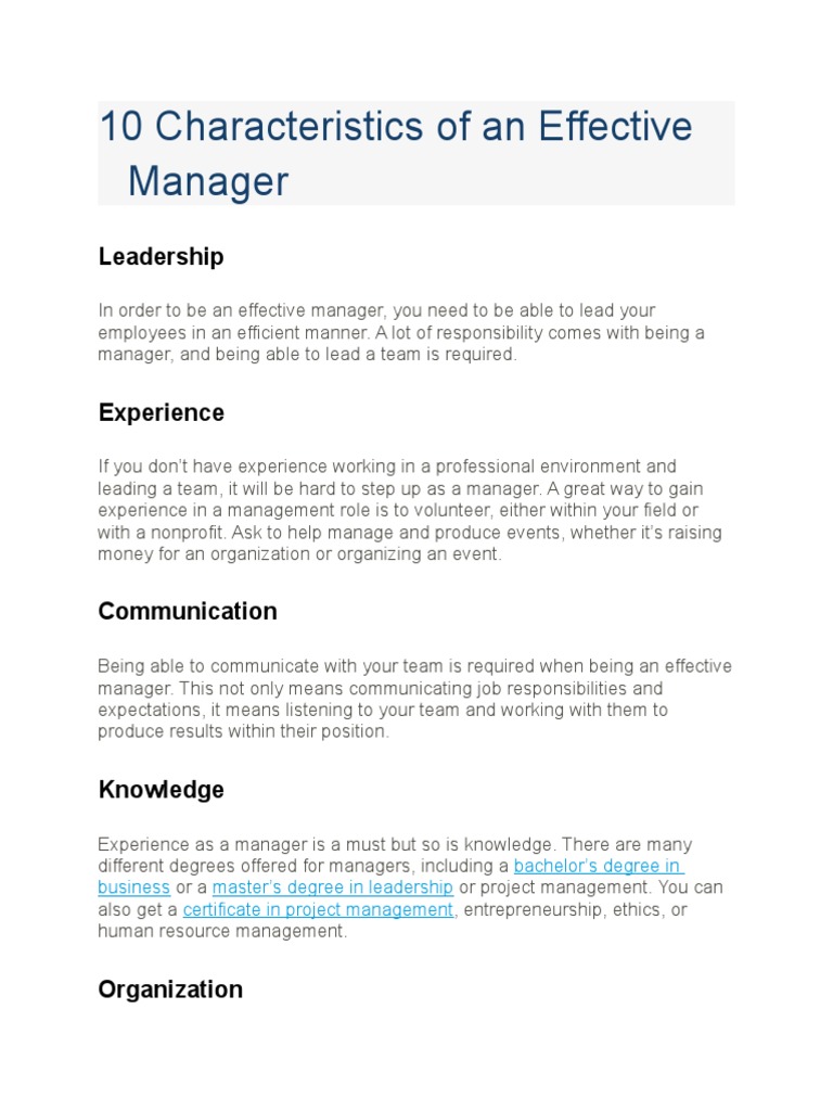 10 Characteristics of An Effective Manager | PDF | Time Management ...
