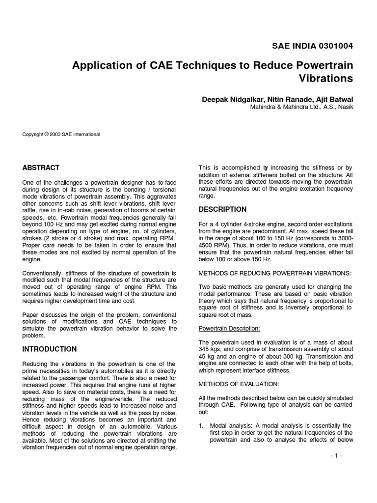 Application of CAE Techniques To Reduce PT Vibrations | PDF ...