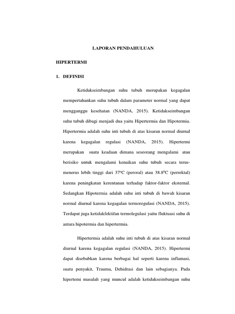 Laporan Pendahuluan Hipertermi | PDF