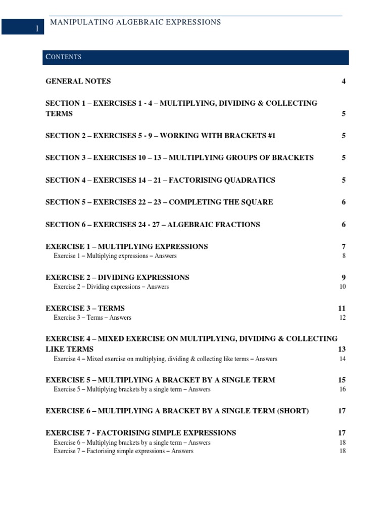 Manipulating Algebraic Expressions: Ontents | PDF | Factorization | Fraction (Mathematics)