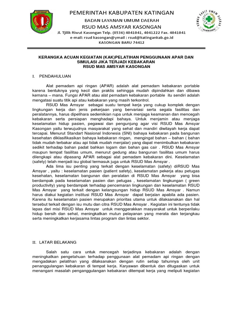 8.5.1.3 Kak Pelatihan Apar Rsud | PDF
