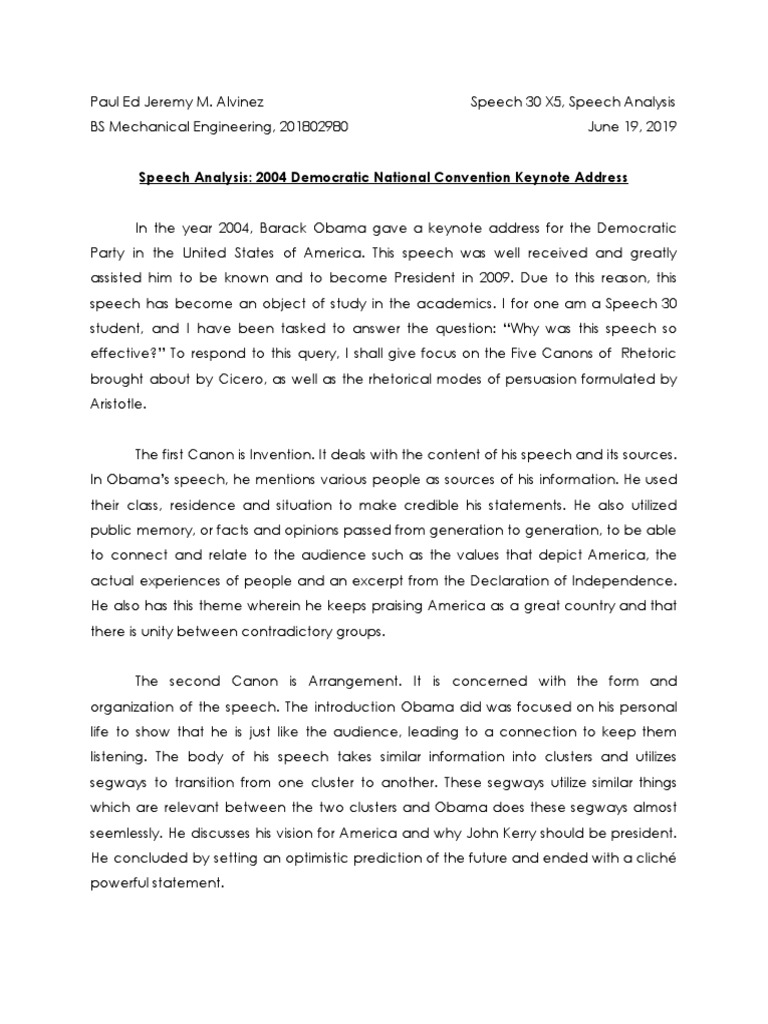 Obama Speech Analysis | PDF | Rhetoric | Cognitive Science