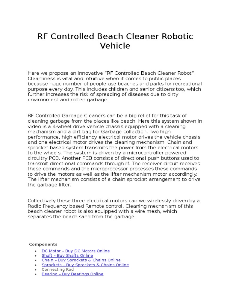 RF Controlled Beach Cleaner Robotic Vehicle | PDF