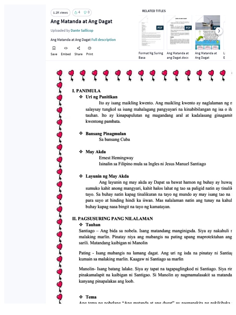 Ang Matanda at Ang Dagat | PDF