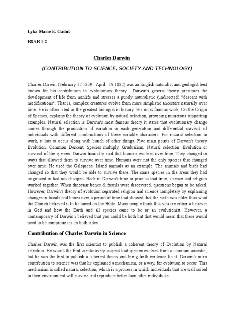 Charles Darwin: (Contribution To Science, Society and Technology) | PDF ...