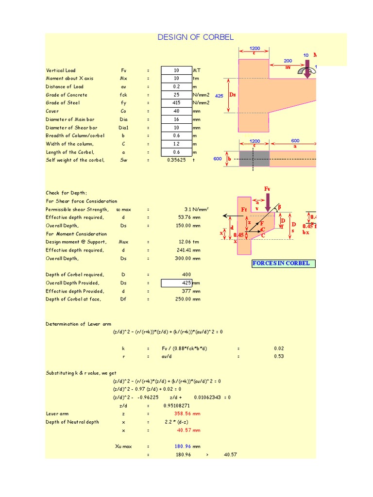 Design of Corbel: Check For Depth: For Shear Force Consideration ...