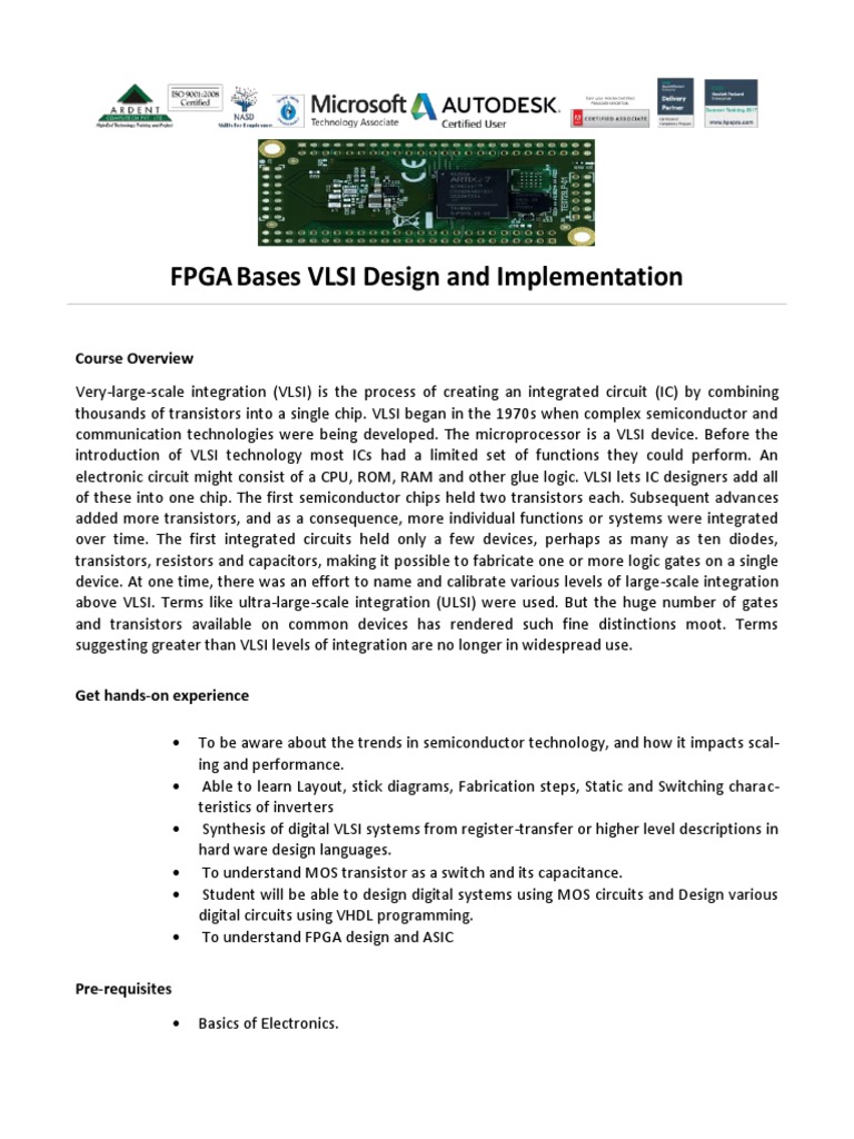 Fpga Bases VLSI Design and Implementation: Course Overview | PDF ...