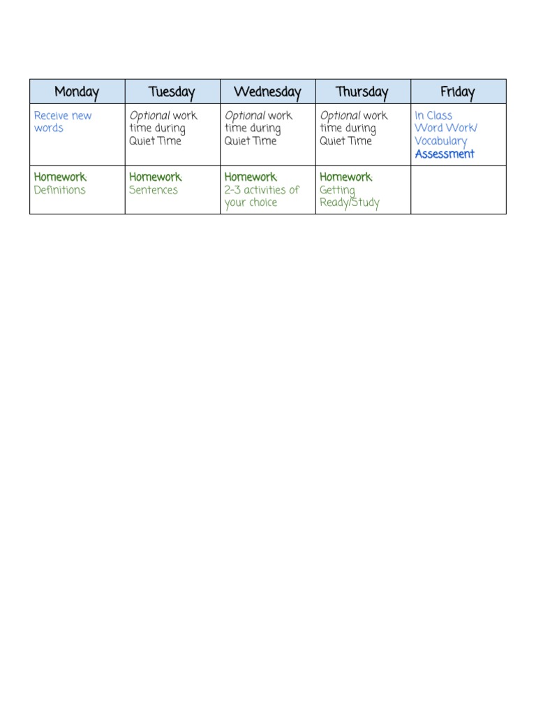 Word Work Vocab Calendar | PDF