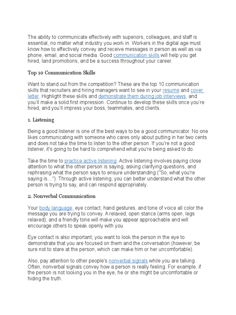 Top 10 Communication Skills | PDF | Nonverbal Communication | Speech