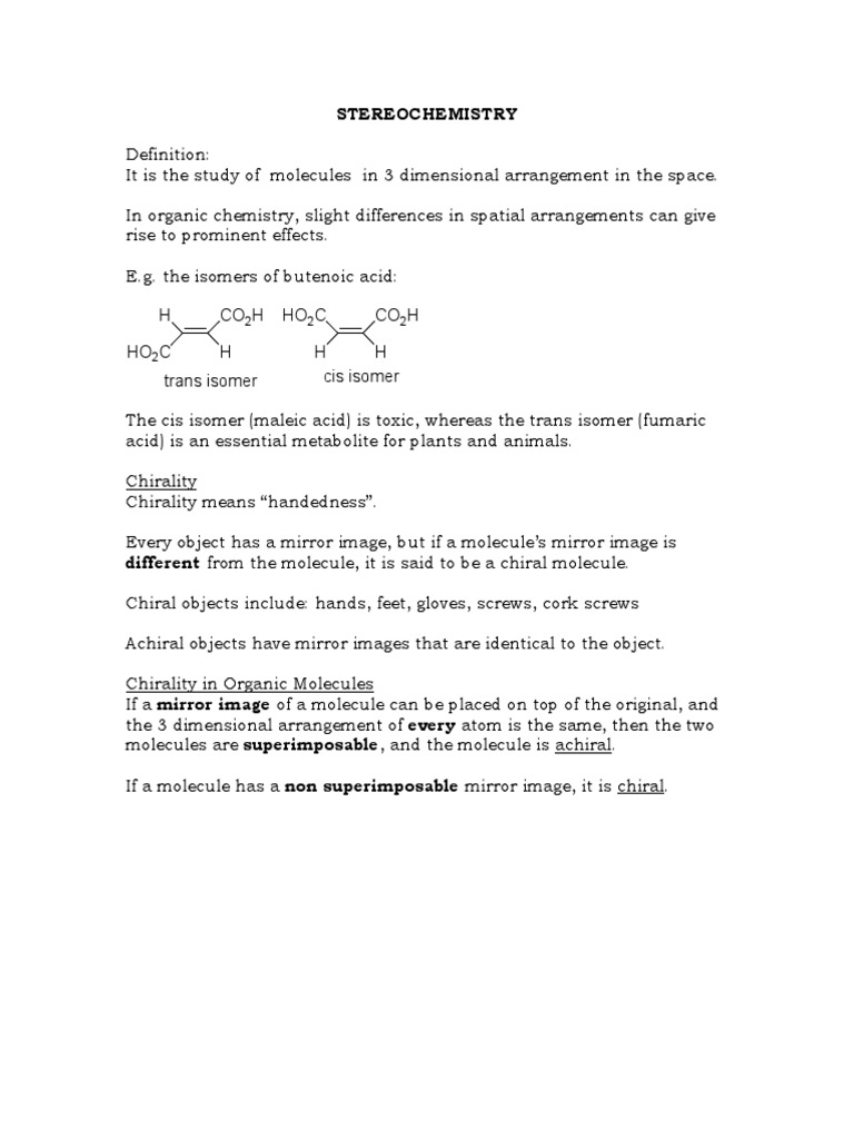 Stereochemistry Basic Concepts Useful Notes For Students | PDF ...