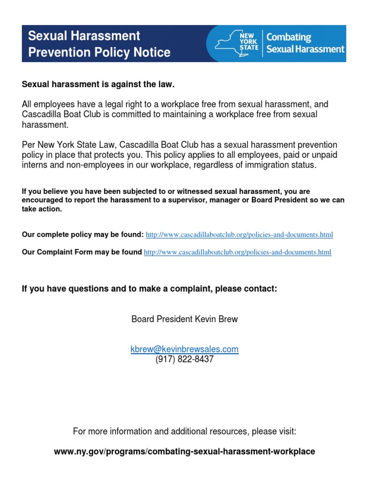 Sexual Harassment Prevention Policy Notice | PDF | Sexual Harassment ...