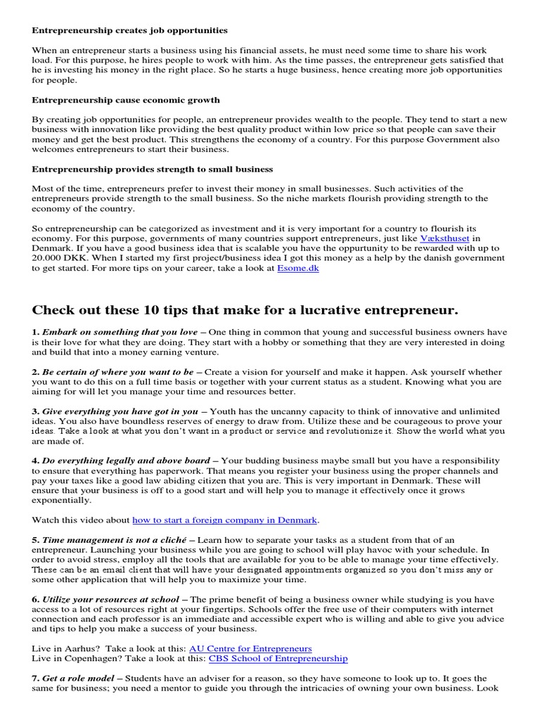 Entrepreneurship Creates Job Opportunities | PDF | Small Business ...