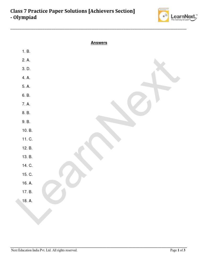 Class 7 Science Olympiad Achievers Section Solutions | PDF | Stoma | Muscle