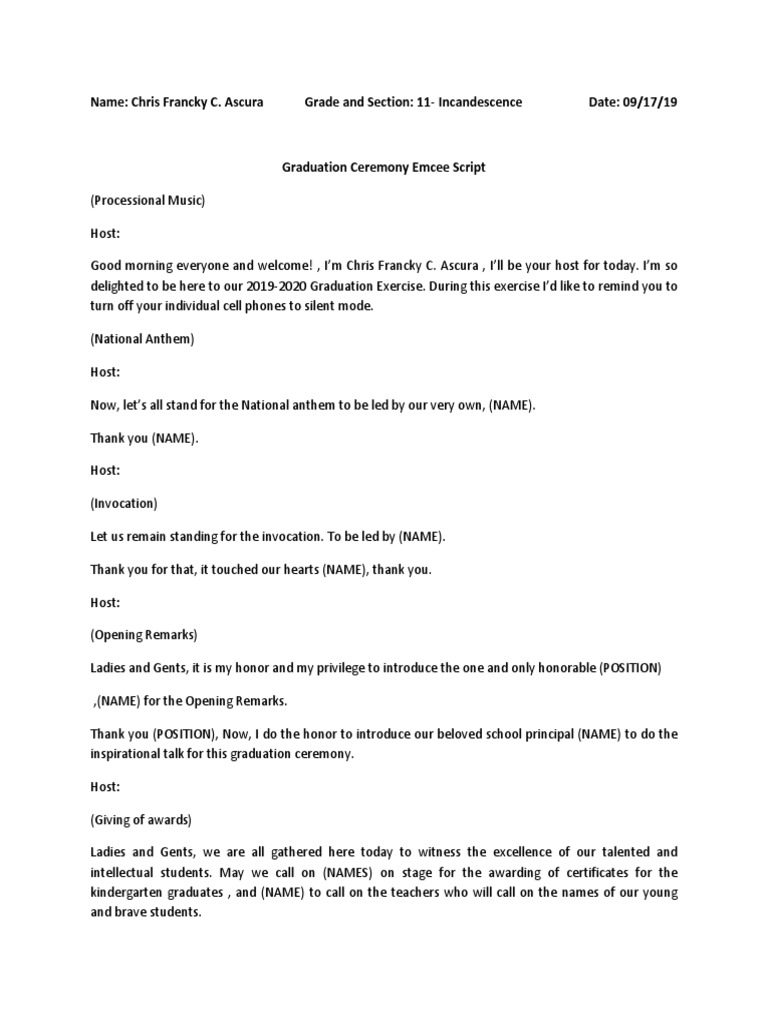 Graduation Ceremony Emcee Script | PDF | Language Arts & Discipline