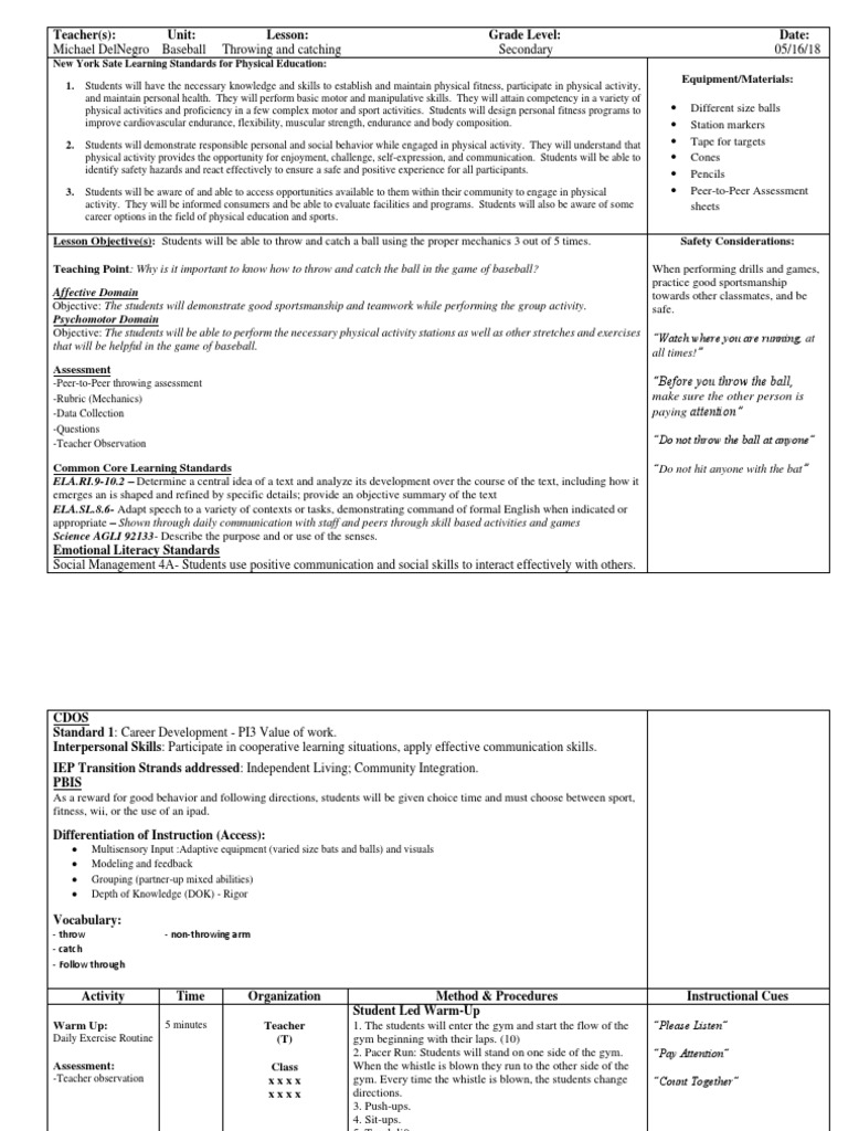 Baseball Throwing & Catching Lesson | PDF | Physical Education | Pitcher