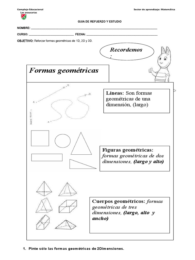 1° Básico GEOMETRÍA GUÍA DE REFUERZO FORMAS GEOMÉTRICAS de 1 2 y 3 ...