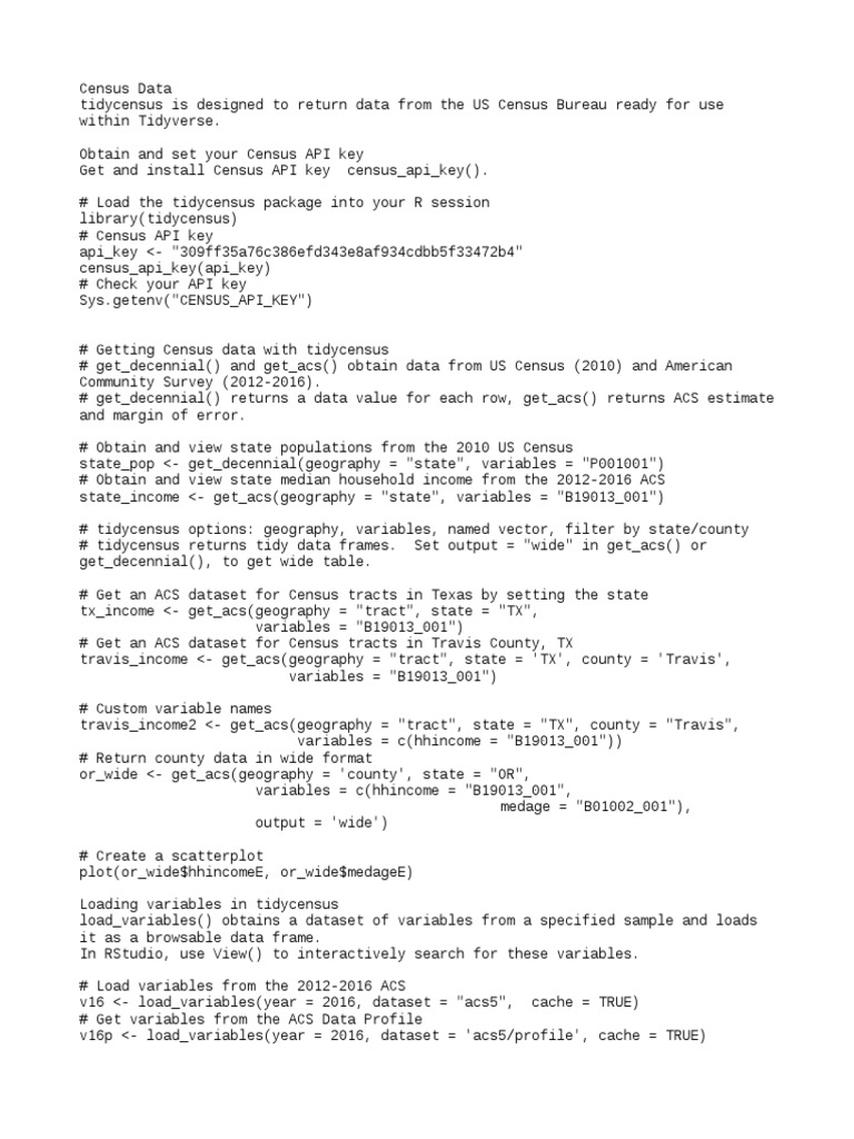 Analyzing Us Census Data With The Tidycensus Package In R Pdf United States Census Bureau 1006