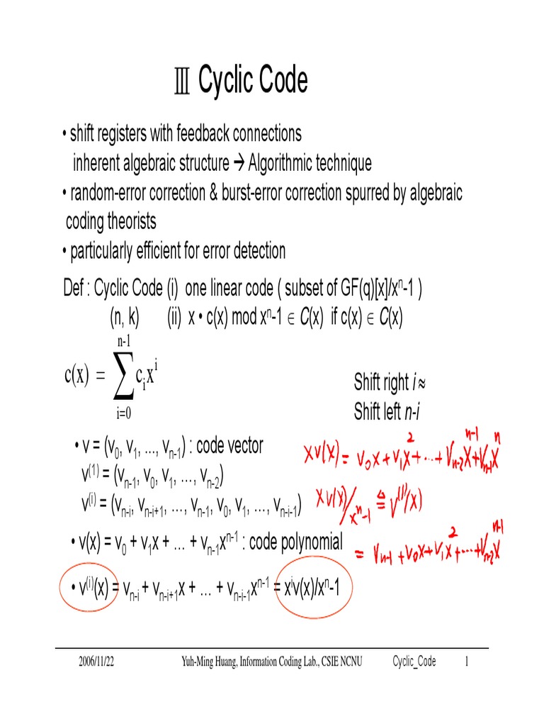 Cyclic Code | PDF | Discrete Mathematics | Algorithms