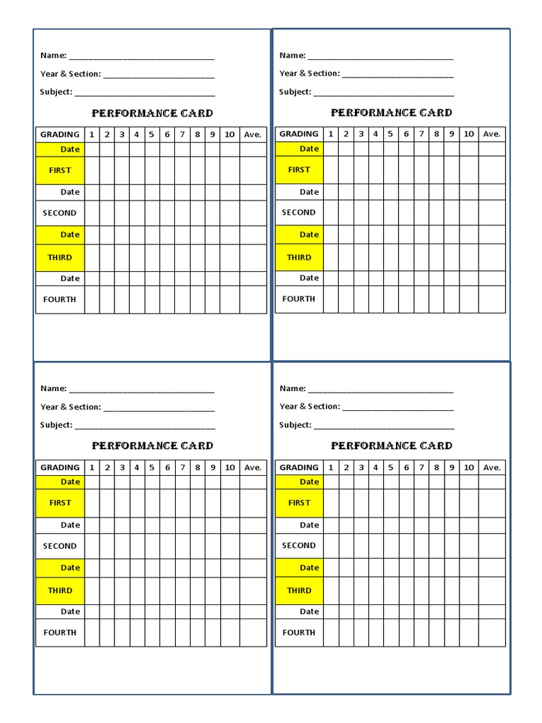 Student Performance Evaluation Template - Blank Form for Recording ...