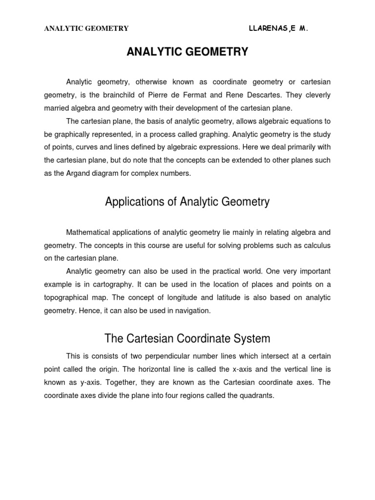 Applications of Analytic Geometry | PDF | Cartesian Coordinate System ...