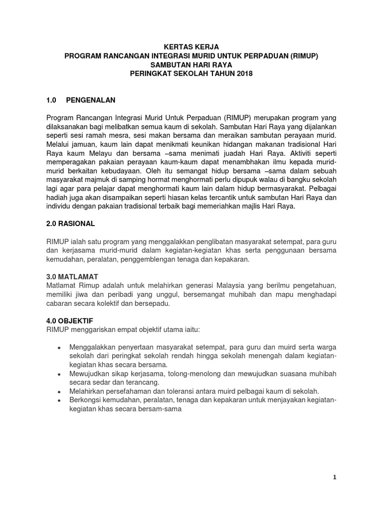 Kertas Kerja Rimup 2018 | PDF