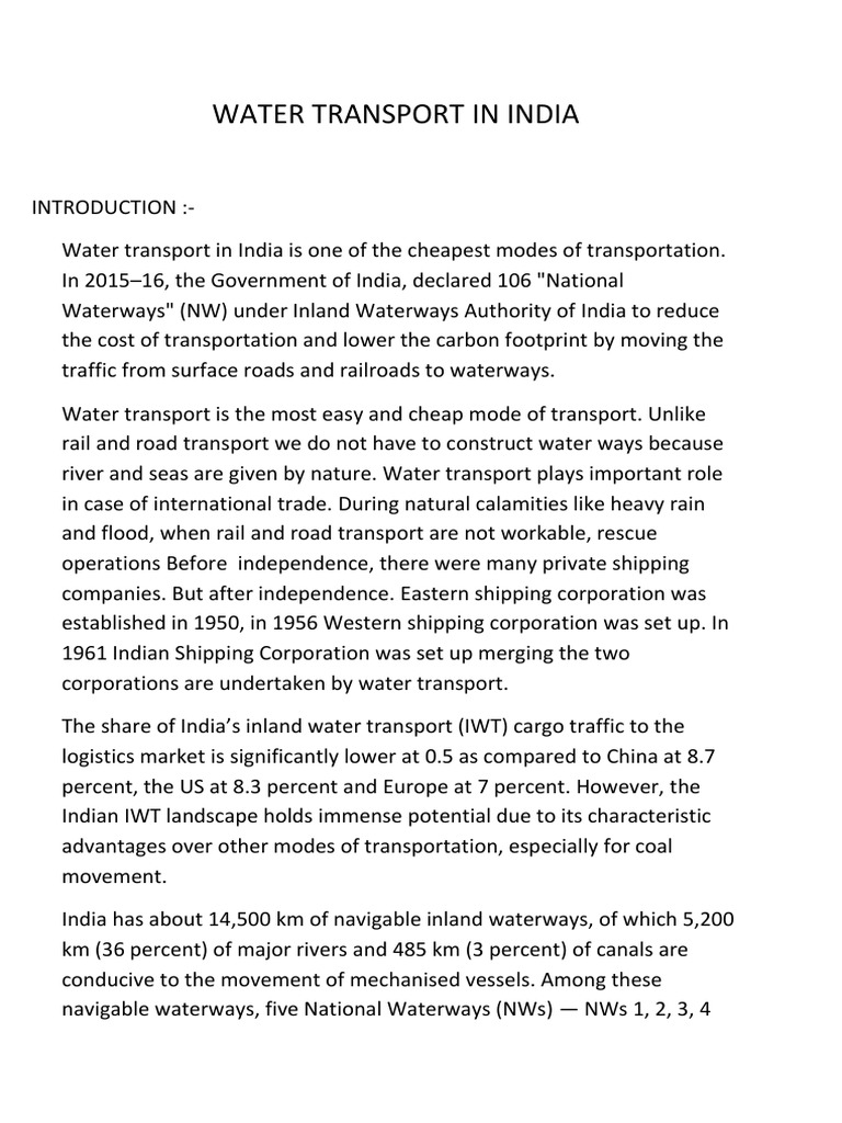 Water Transport in India | Download Free PDF | Navigability | Transport