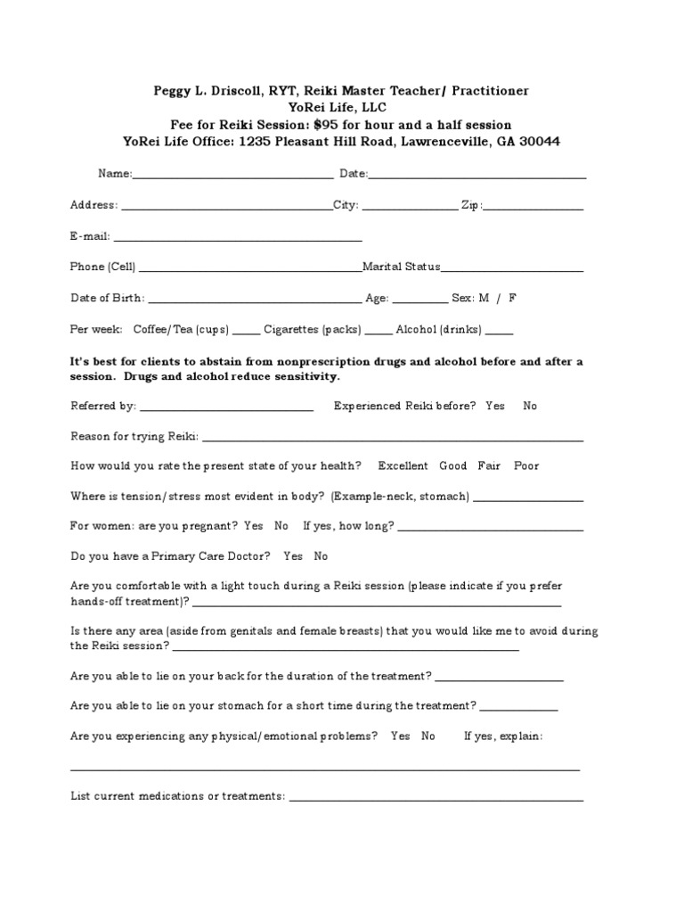 2018 Peg Reiki paperwork-YoRei Life LLC Liability Forms and Client ...