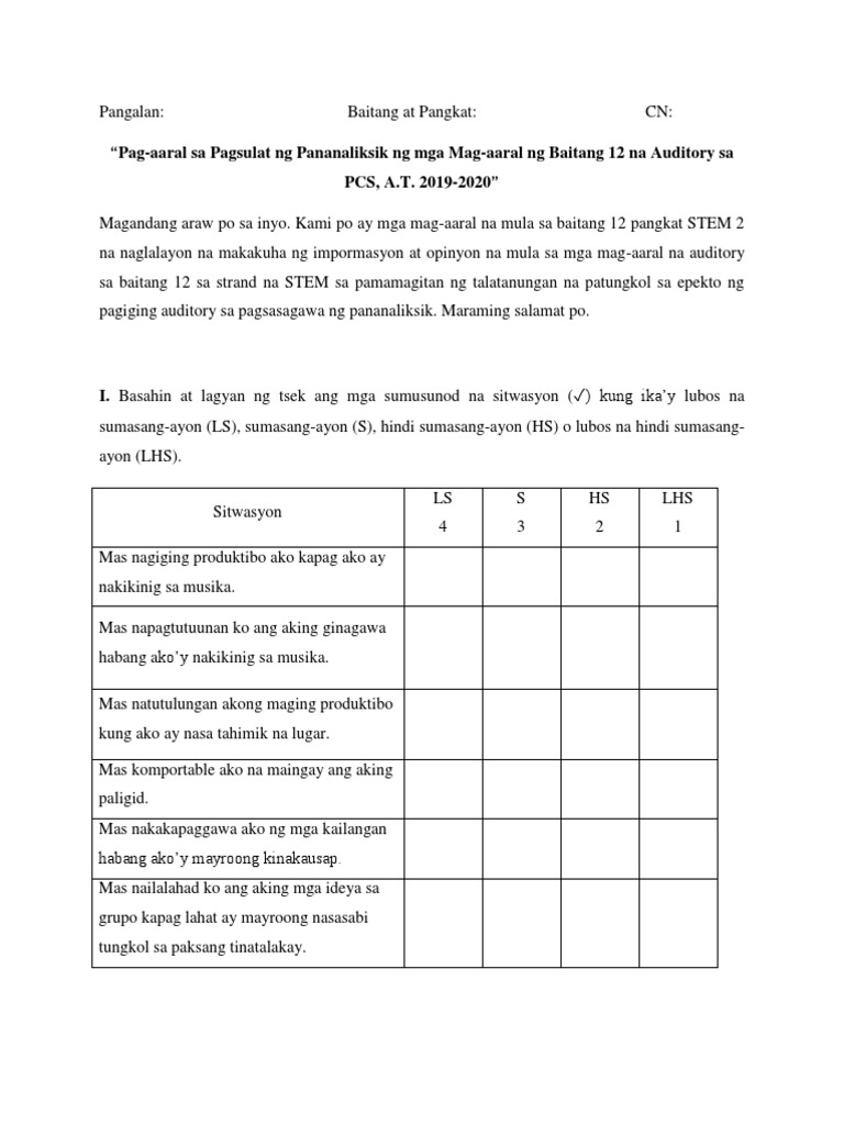 Talatanungan Halimbawa