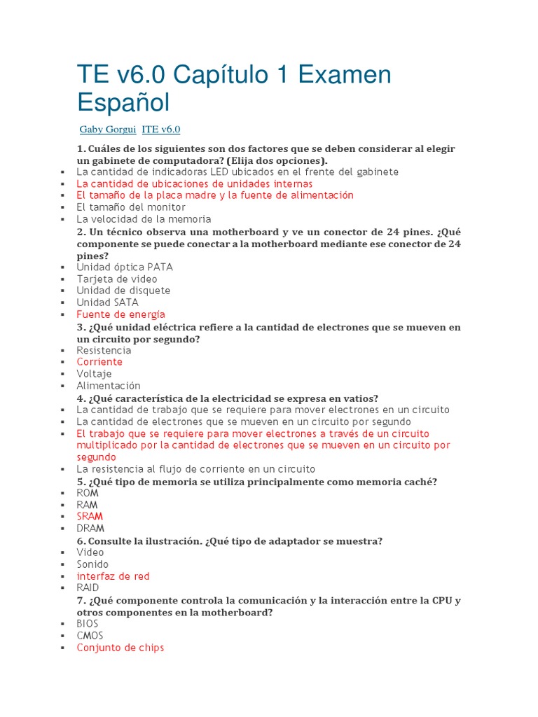 EXAMEn CAPITULO 1 | PDF | Memoria de acceso aleatorio | Hardware de la ...