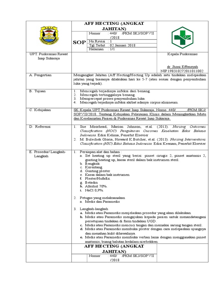 Sop Aff Hecting (Angkat Jahitan) | PDF