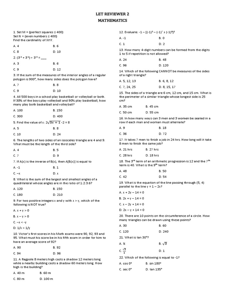 Math Reviewer 2 | PDF | Equations | Circle