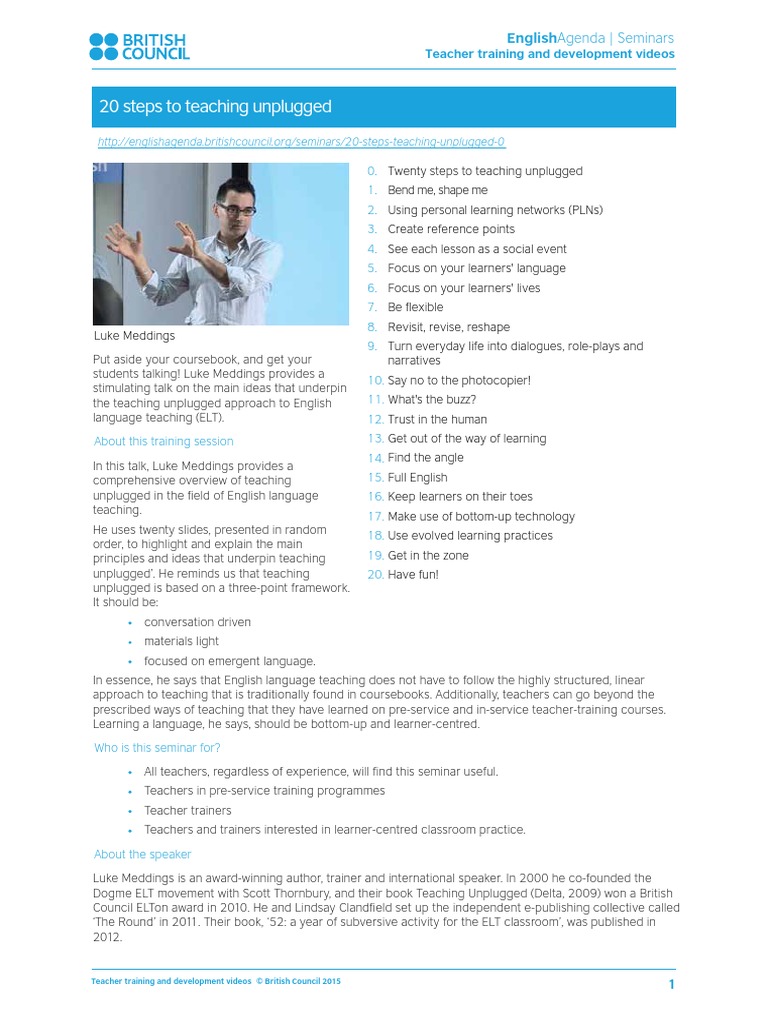 20 Steps To Teaching Unplugged: Englishagenda - Seminars | PDF ...