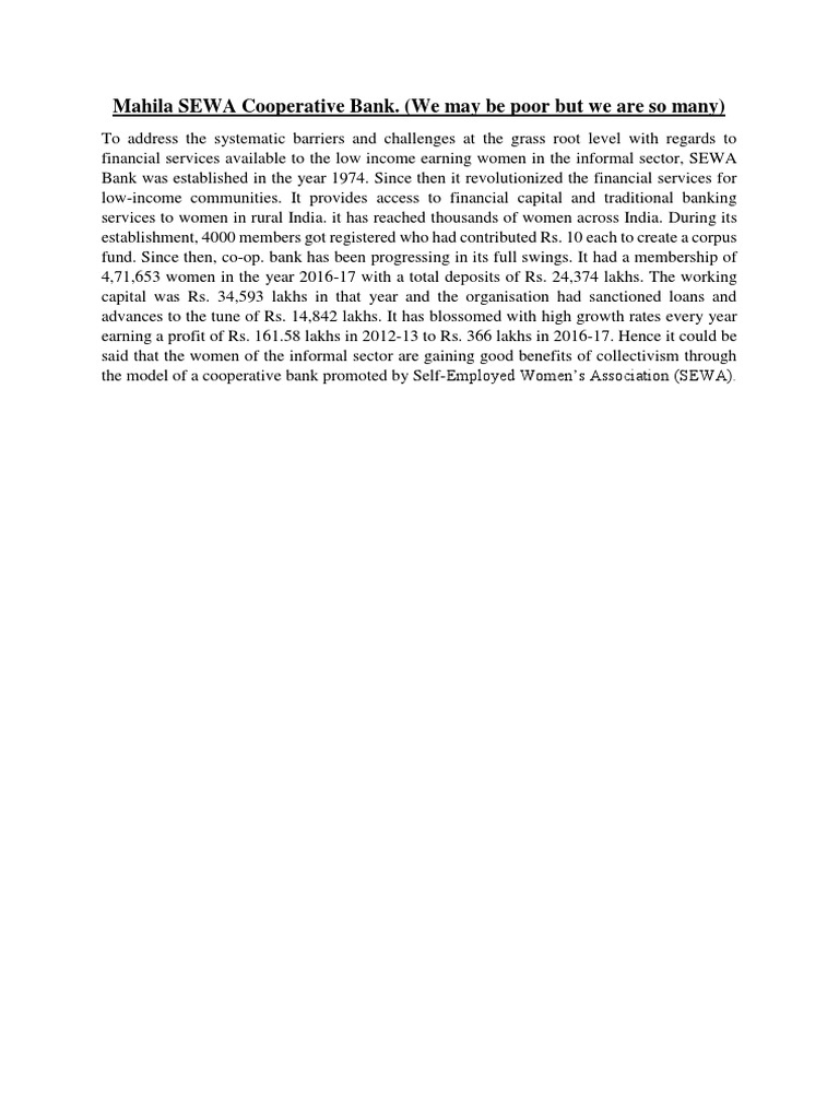 Empowering Women: SEWA Cooperative Bank | PDF | Financial Services ...