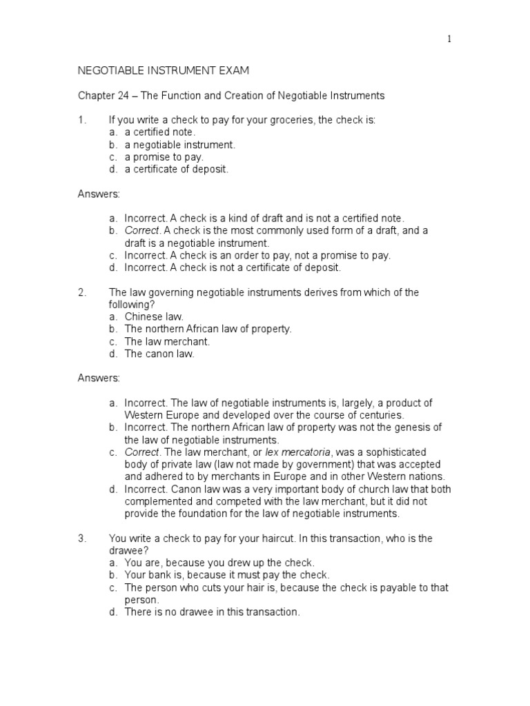 Negotiable Instruments Exam | PDF | Promissory Note | Negotiable Instrument