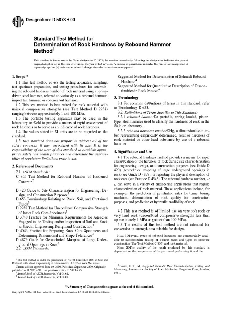 Determination of Rock Hardness by Rebound Hammer Method: Standard Test ...