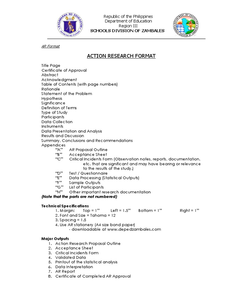 Action Research Format: Schools Division of Zambales | PDF | Methodology | Statistics