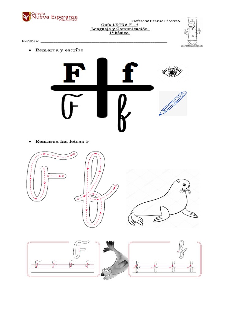 Guía de Actividades Letras F para 1º Básico | PDF | Artes del Lenguaje ...