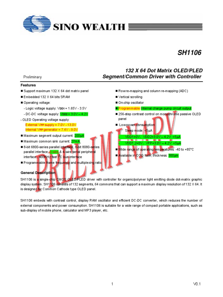 SH1106 Datasheet | PDF | Random Access Memory | Manufactured Goods
