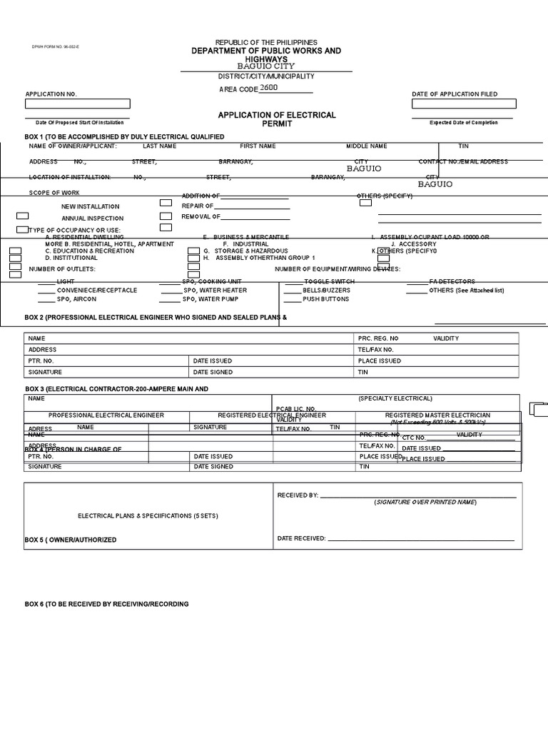 Application For Electrical Permit (For Building Permit) | PDF ...