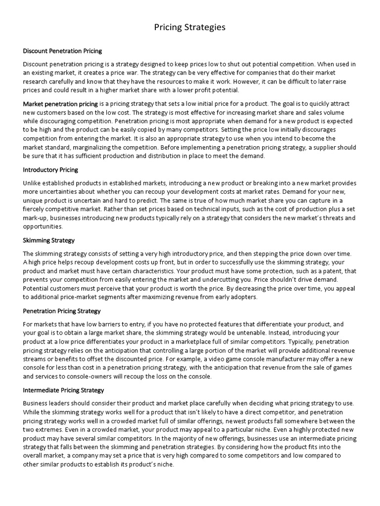 Pricing Strategies | PDF | Pricing | Market (Economics)
