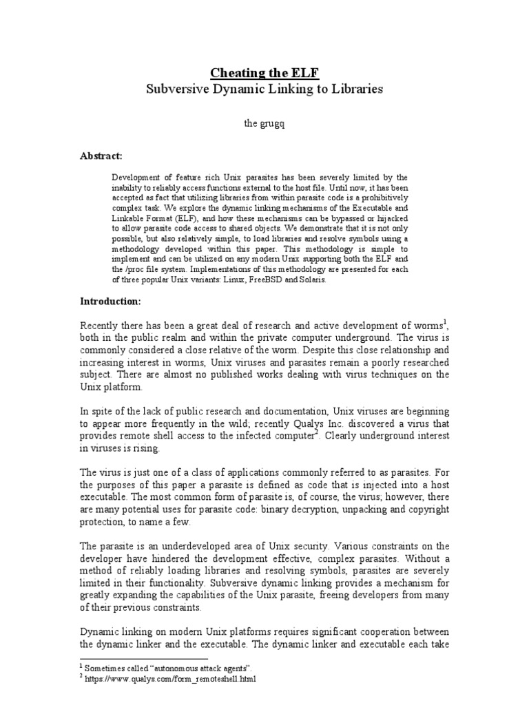 Subversive Dynamic Linking To Libraries: Cheating The ELF | PDF