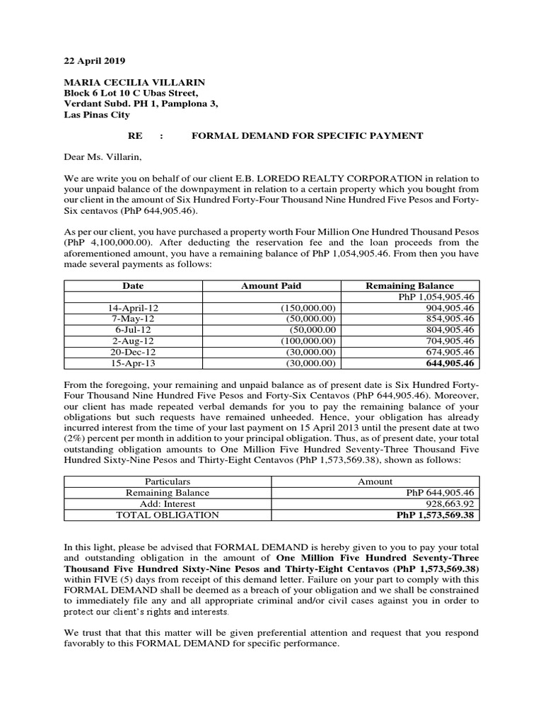 Demand Letter - Maria Cecilia Villarin | PDF | Private Law | Government