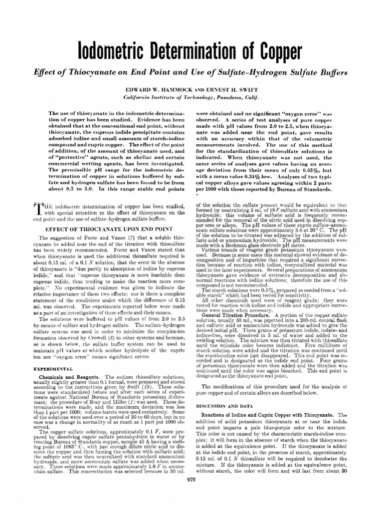 Copper Iodometric | PDF | Titration | Chemistry