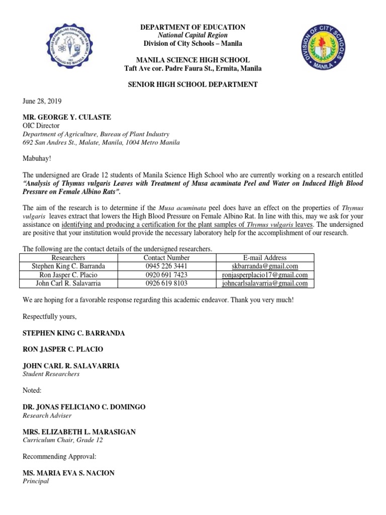 BPI Request Letter For Plant Identification and Certification | PDF