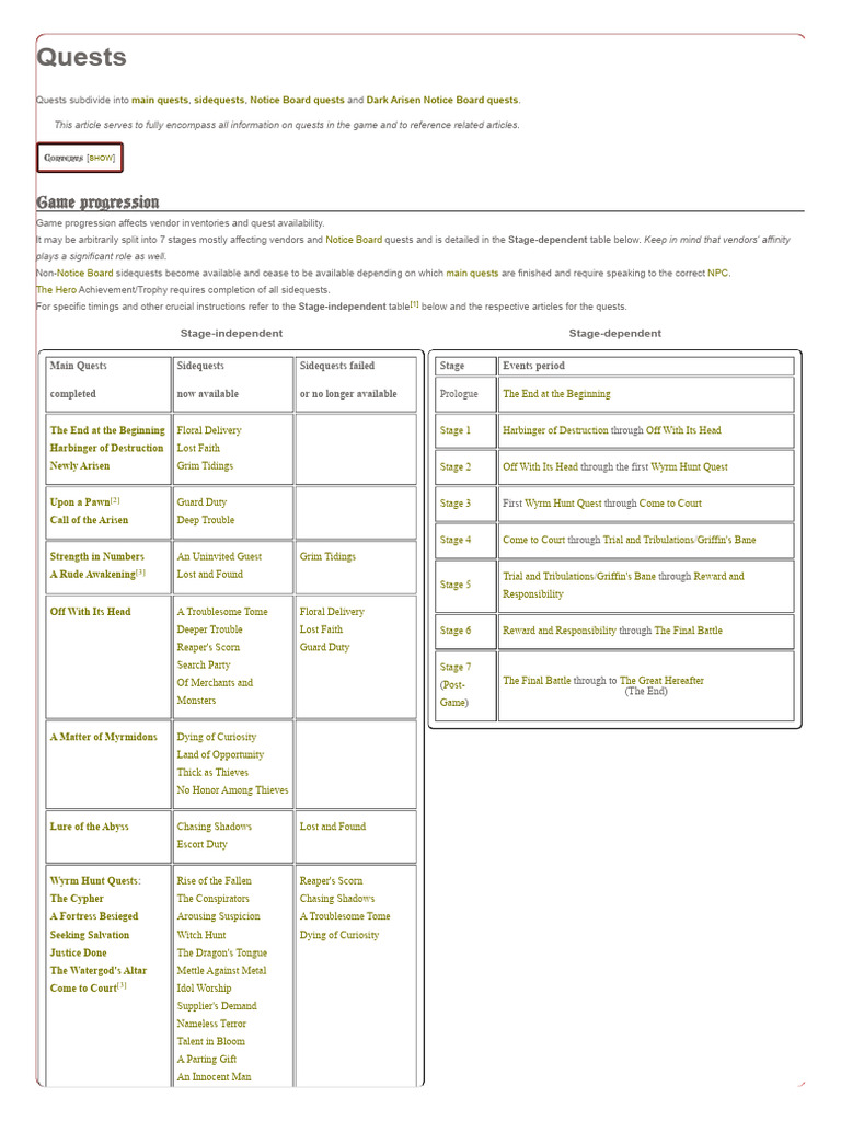 Quests: Stage-Independent Stage-Dependent | PDF | Role Playing Video Games