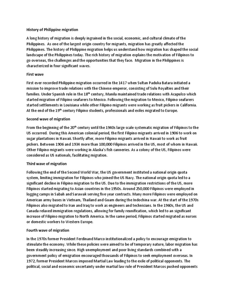 Waves of Filipino Migration History | PDF | Philippines | Immigration