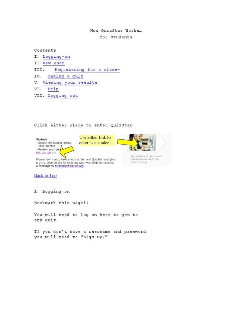 Quizstar Student Tutorial PDF | PDF | Quiz | User (Computing)