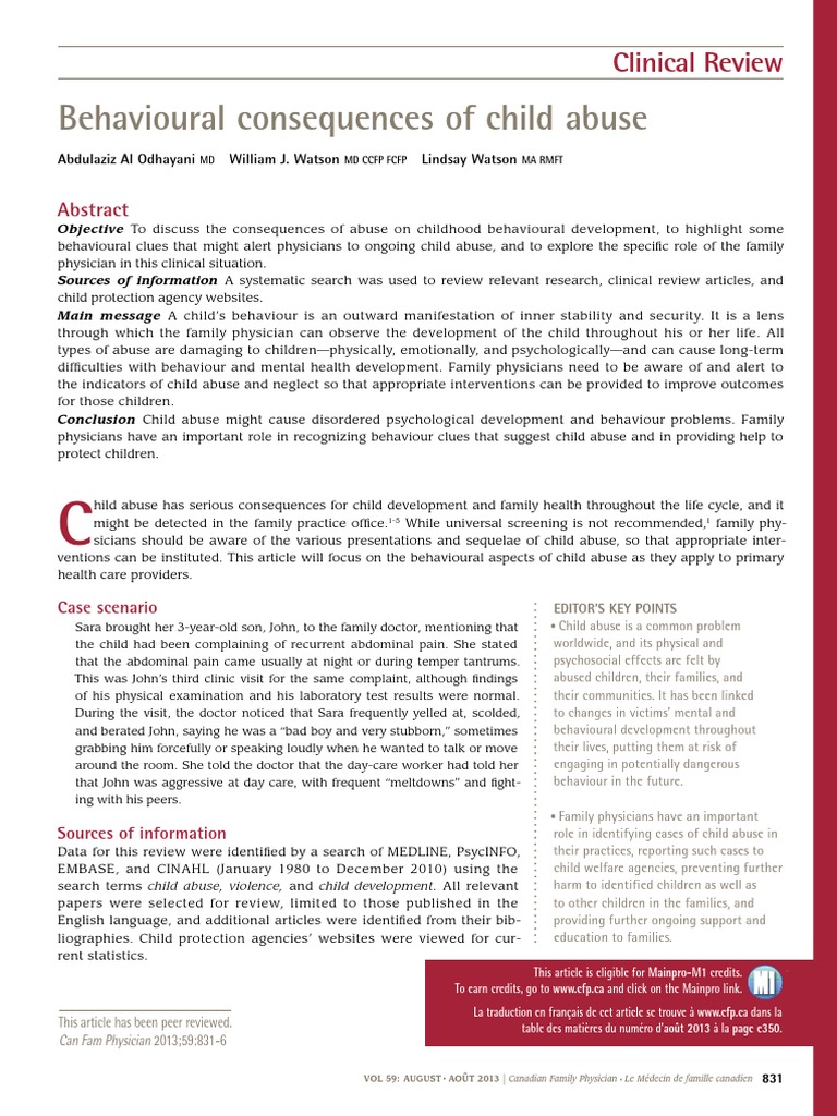 Behavioural Consequences of Child Abuse | PDF | Child Neglect | Child Abuse