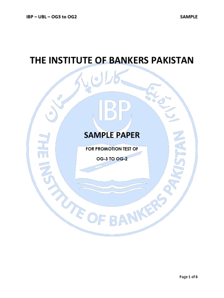 The Institute of Bankers Pakistan: Sample Paper | PDF | Money ...