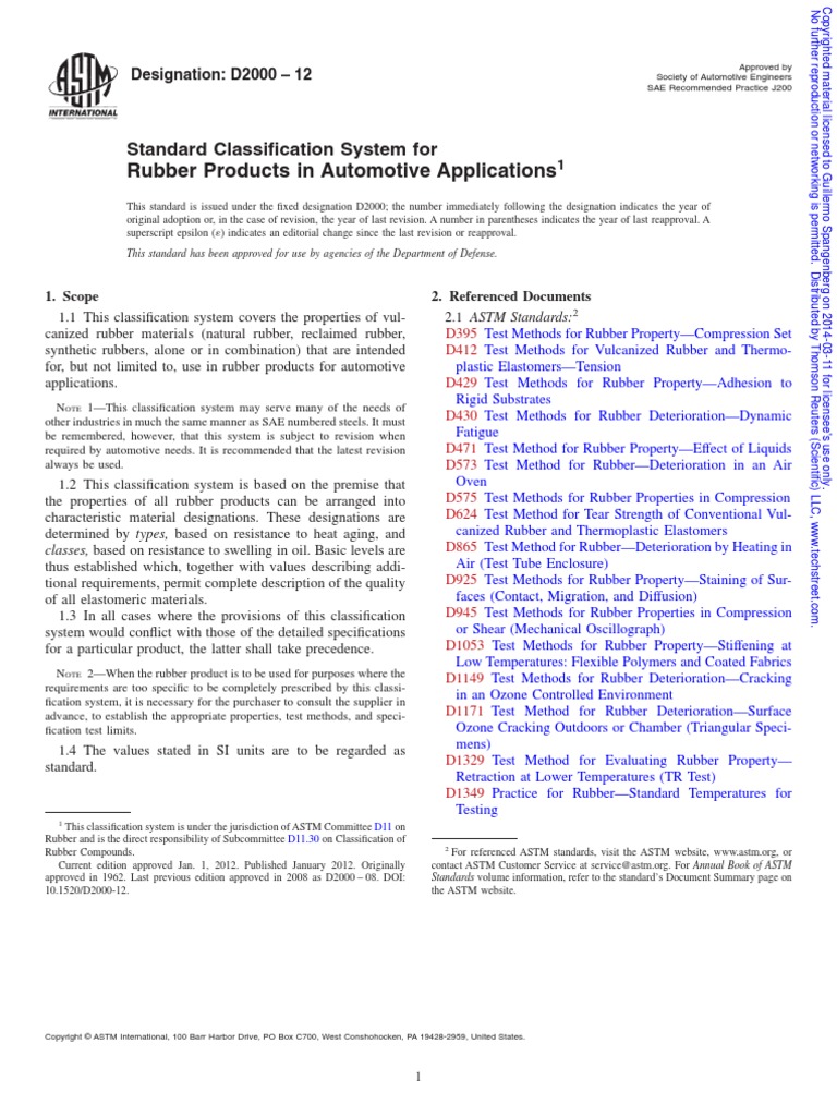 Astm D2000-12 | Ultimate Tensile Strength | Natural Rubber